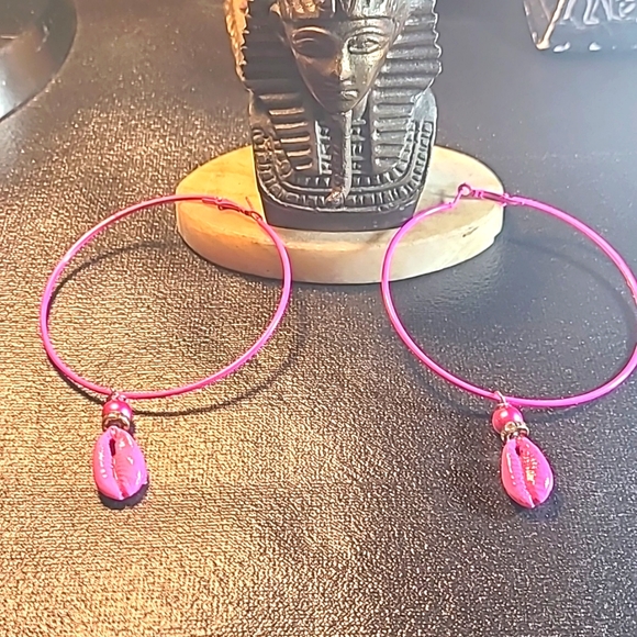 Jewelry | Bohemian Style Pink Cowrie Shells Pink Hoops | Poshmark